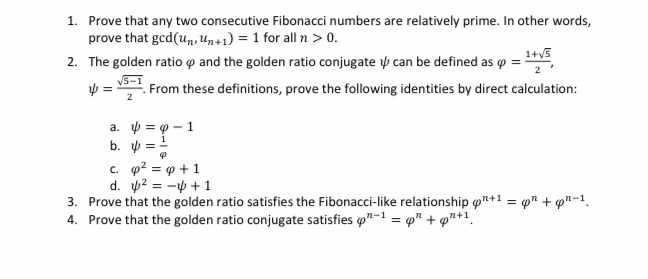 Solved 1. Prove that any two consecutive Fibonacci numbers | Chegg.com