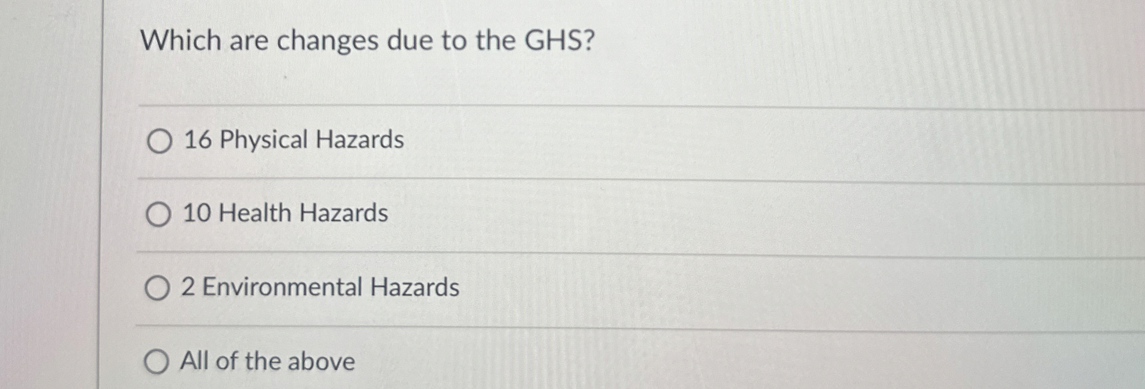 Solved Which are changes due to the GHS?16 ﻿Physical | Chegg.com