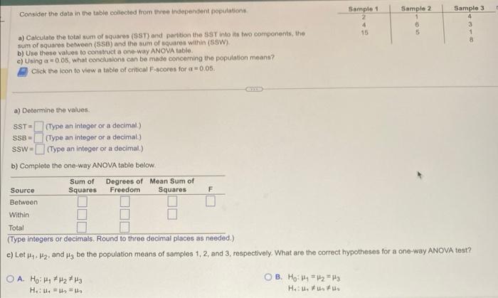 Solved Consider the data in the table collected from three | Chegg.com