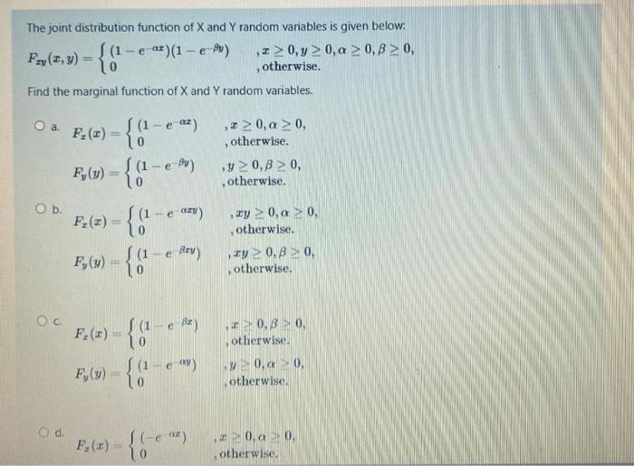 Solved The joint distribution function of X and Y random | Chegg.com