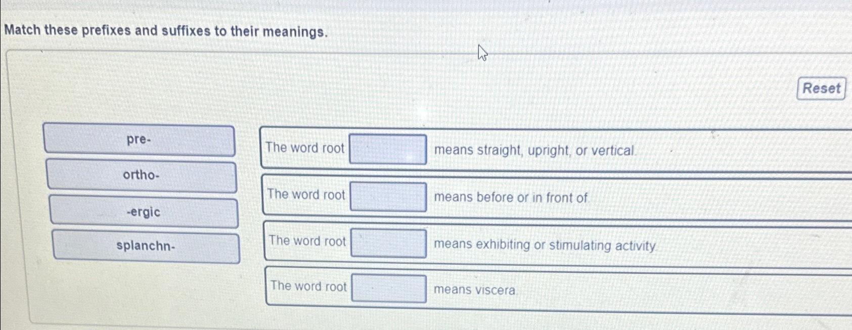 Solved Match these prefixes and suffixes to their | Chegg.com