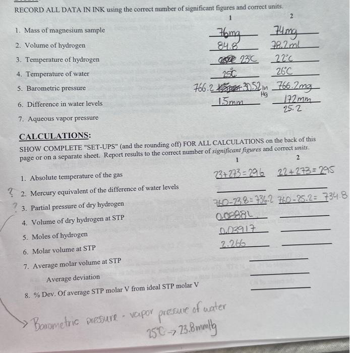 Solved RECORD ALL DATA IN INK using the correct number of | Chegg.com