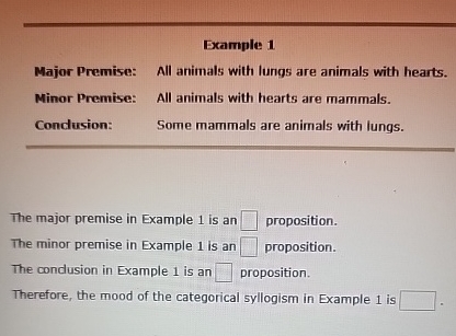 Example 1Major Premise: All animals with lungs are | Chegg.com