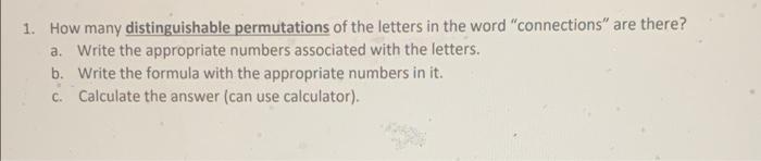 Solved 1. How many distinguishable permutations of the | Chegg.com