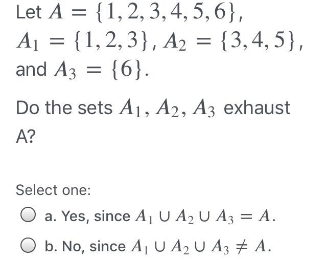 Solved Let A = {1,2,3,4,5,6}, A1 = {1,2,3}, A2 = {3,4,5}, | Chegg.com