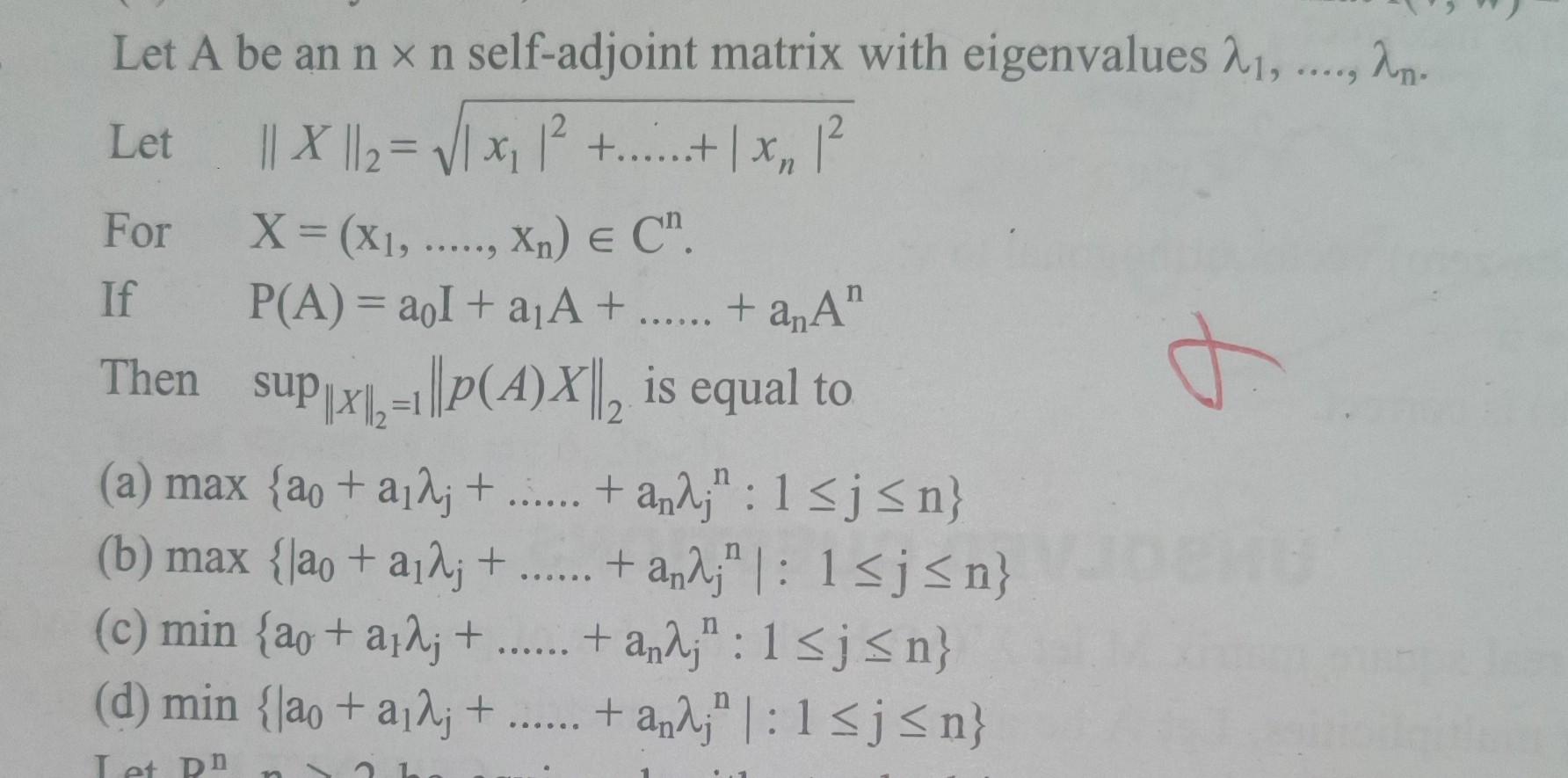 Solved Let A be an n×n self-adjoint matrix with eigenvalues | Chegg.com