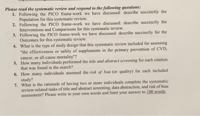 Please read the systematic review and respond to the | Chegg.com