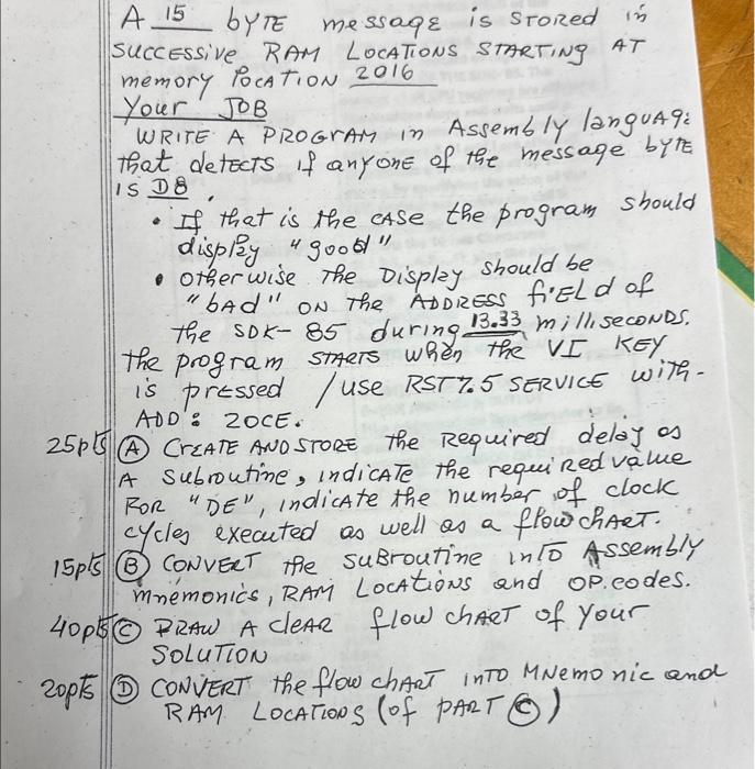 Solved A 15 bYte message is stored in SUCCESSIVE RAM | Chegg.com