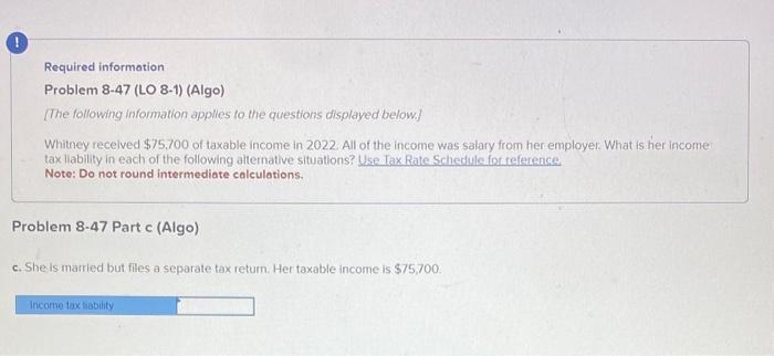 Solved Required information Problem 8-47 (LO 8-1) (Algo) | Chegg.com