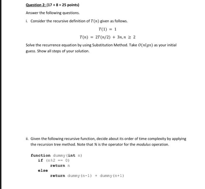 Solved Question 2: (17+8=25 points) Answer the following | Chegg.com