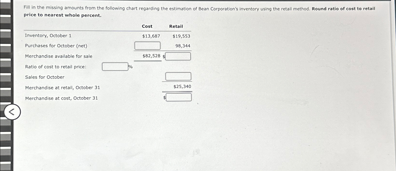 Fill in the missing amounts from the following chart | Chegg.com