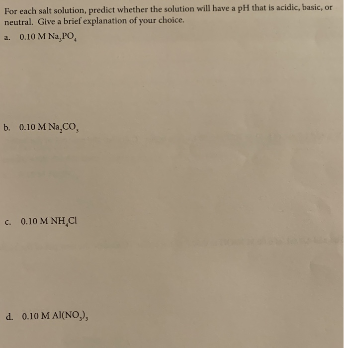 Solved For each salt solution, predict whether the solution | Chegg.com