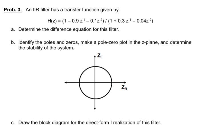 Solved Prob. 3. An IIR filter has a transfer function given | Chegg.com