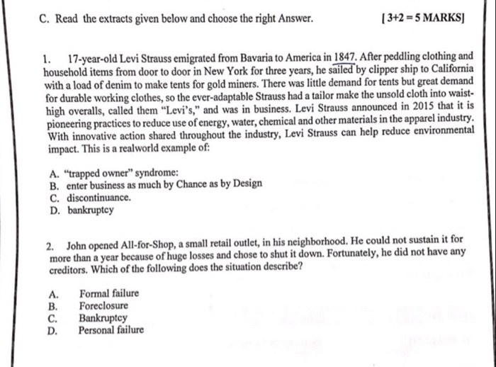 Solved C. Read the extracts given below and choose the right | Chegg.com
