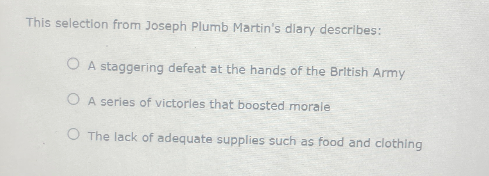 Solved This selection from Joseph Plumb Martin's diary | Chegg.com