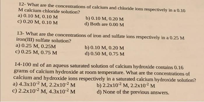 Solved 12- What are the concentrations of calcium and | Chegg.com