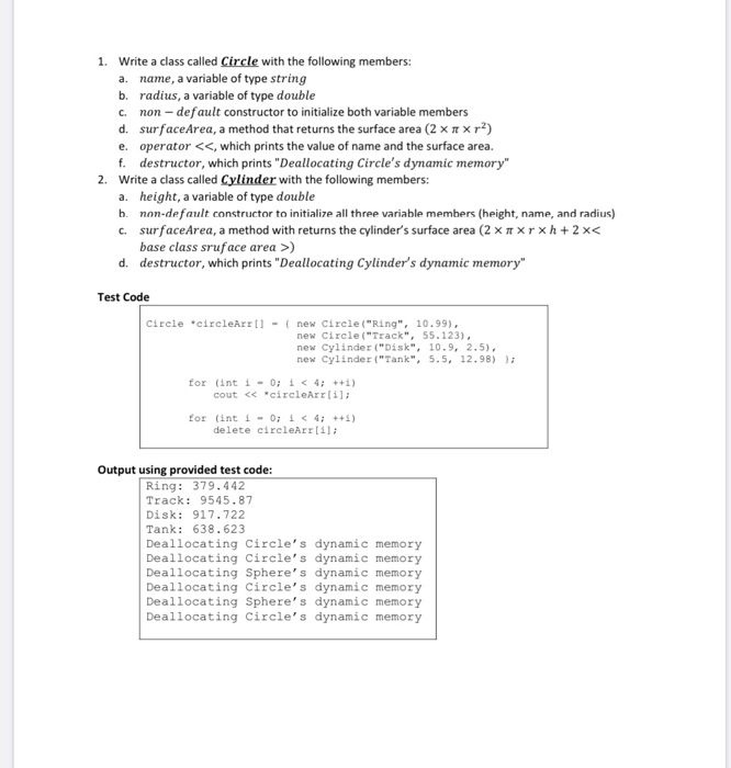 Solved 1. Write a class called Circle with the following | Chegg.com