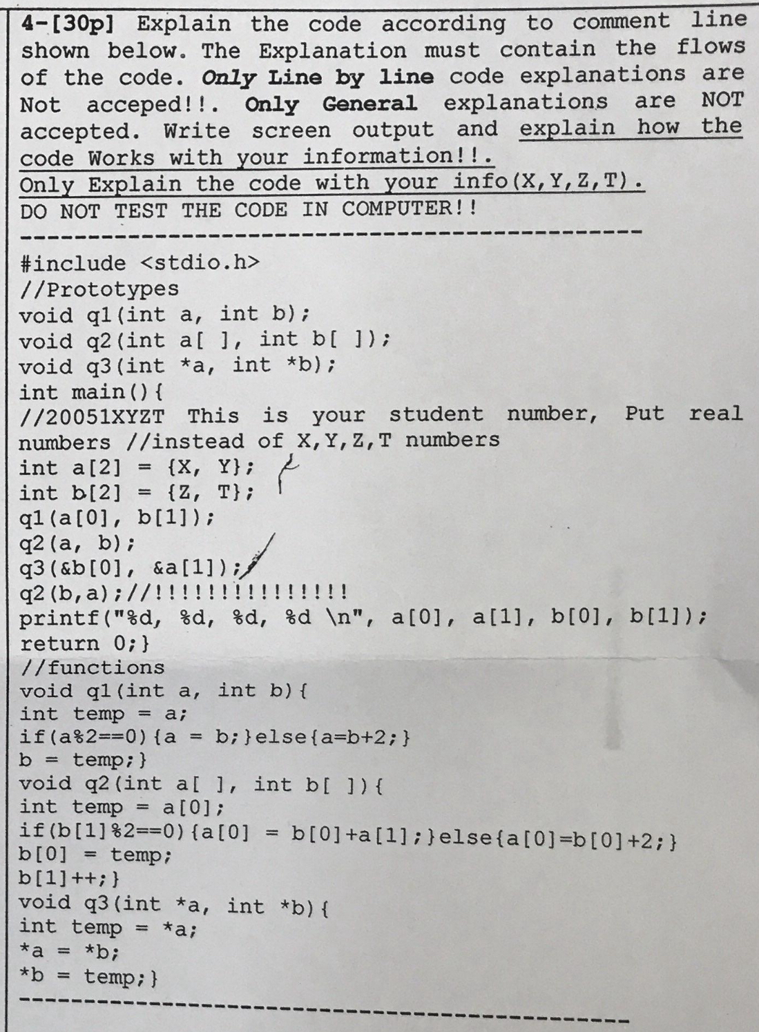 Solved 4-[30p] ﻿Explain the code according to comment line | Chegg.com