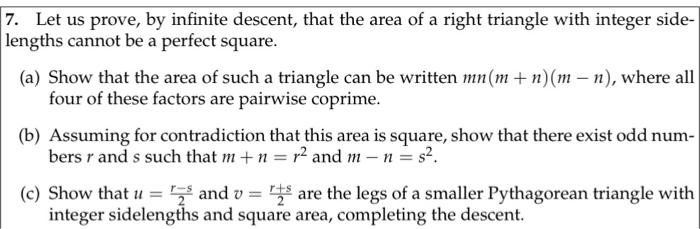 Solved 7. Let us prove, by infinite descent, that the area | Chegg.com