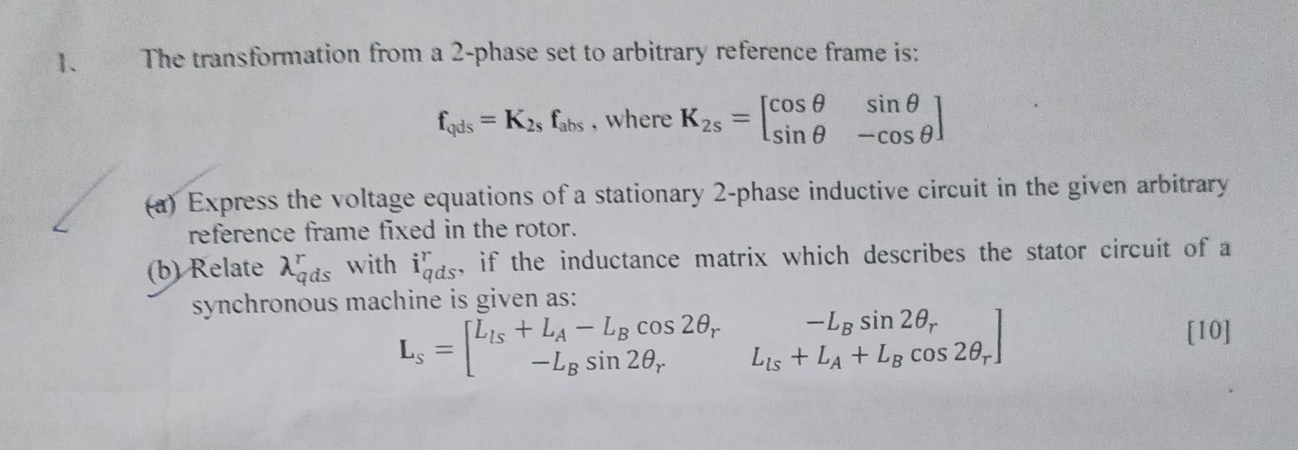 Solved The transformation from a 2-phase set to arbitrary | Chegg.com
