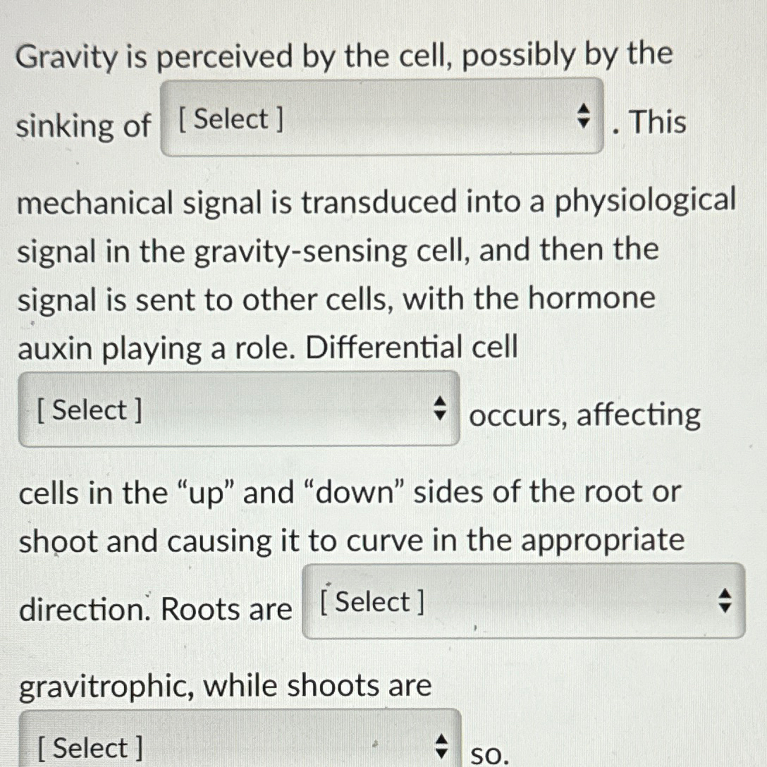 Solved Gravity is perceived by the cell, possibly by the | Chegg.com