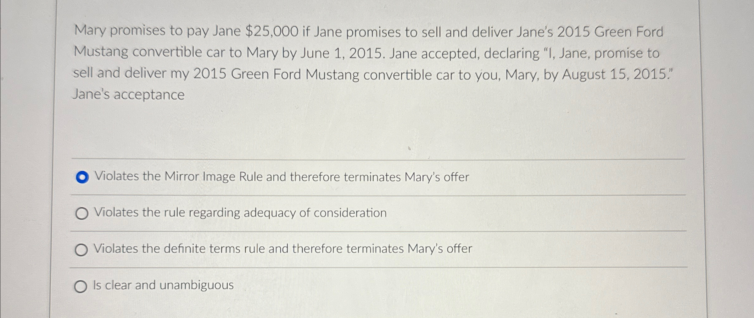 Solved Mary promises to pay Jane $25,000 ﻿if Jane promises | Chegg.com