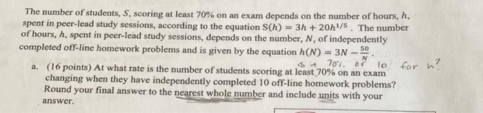 Solved The number of students, S, scoring at least 70% on an | Chegg.com