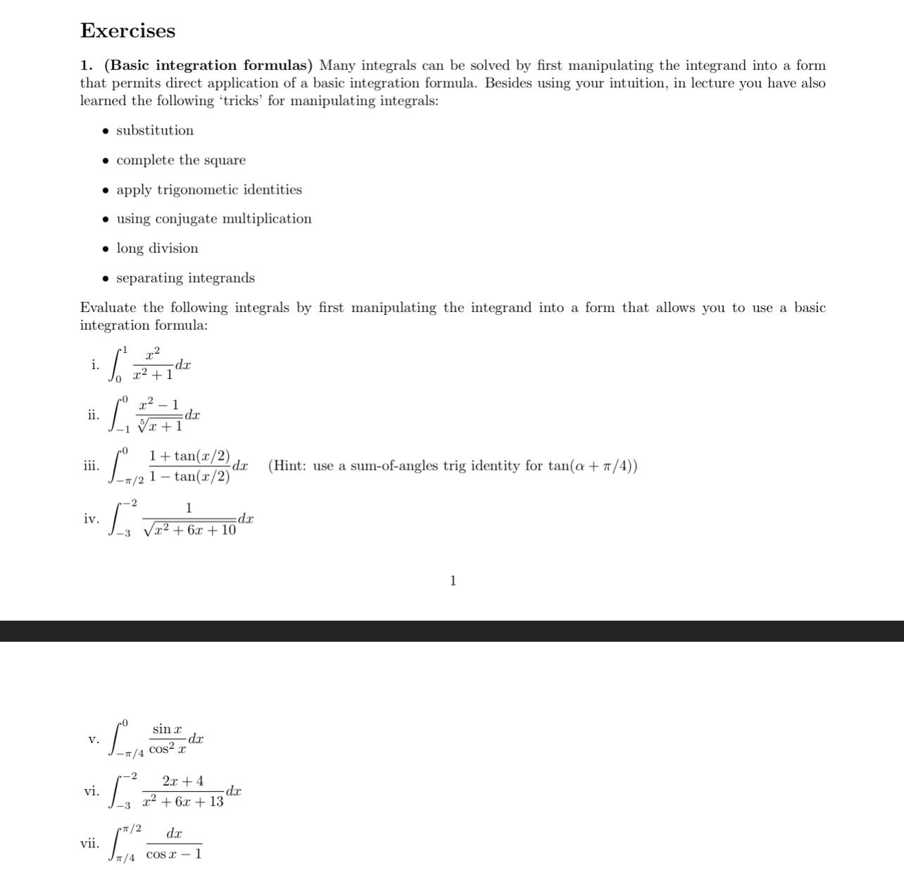 Solved Exercises(Basic integration formulas) ﻿Many integrals | Chegg.com