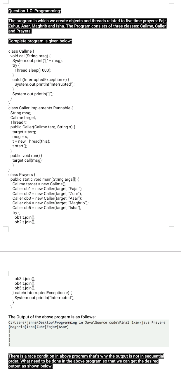 Solved Question 1c Programming The Program In Which We 