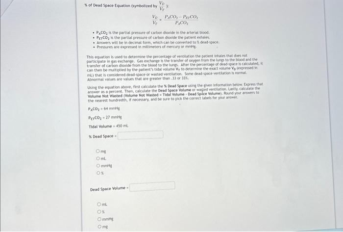 Solved \$ of Dead Space Equation (symbolized by VrVD ): | Chegg.com