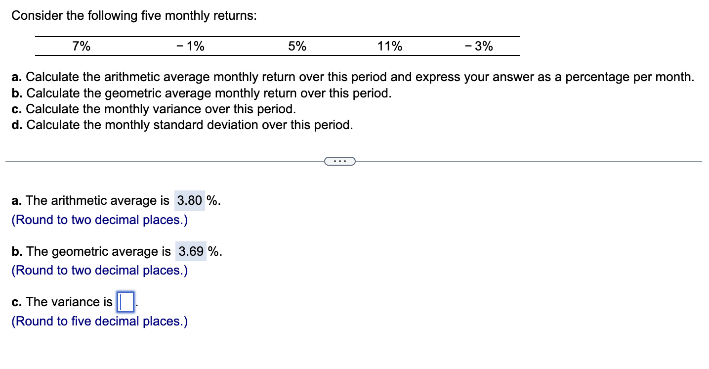 Solved Consider the following five monthly returns:a. | Chegg.com