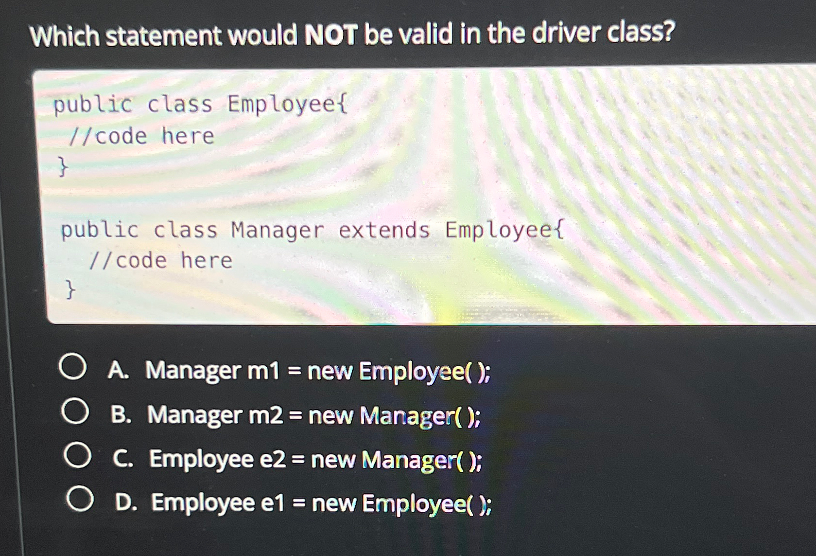 Solved Which statement would NOT be valid in the driver | Chegg.com