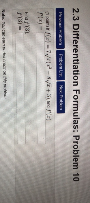 Solved 2.3 Differentiation Formulas: Problem 4 Previous | Chegg.com