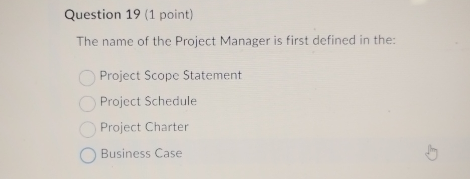 Solved Question 19 (1 ﻿point)The name of the Project Manager | Chegg.com