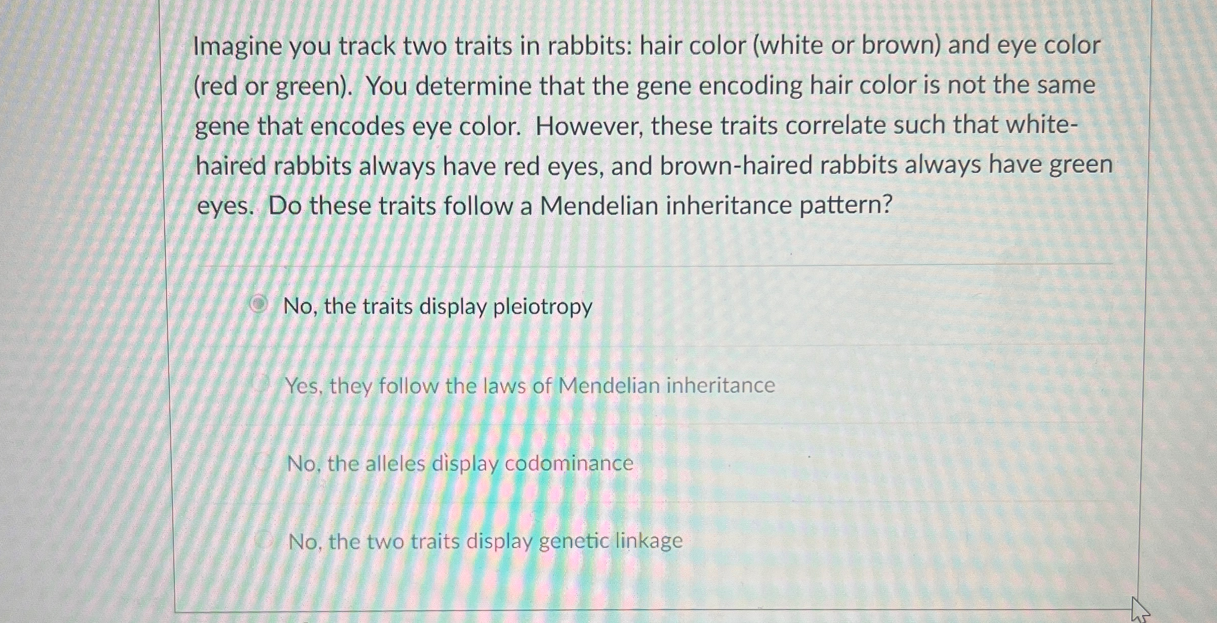 Solved Imagine you track two traits in rabbits: hair color | Chegg.com