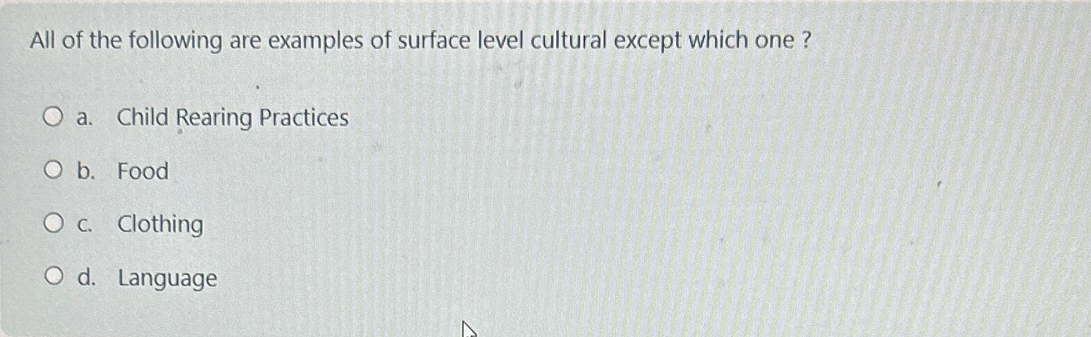 Solved All of the following are examples of surface level | Chegg.com