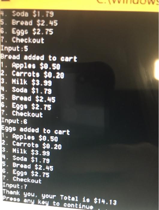 Solved Write a program that calculate the total grocery | Chegg.com