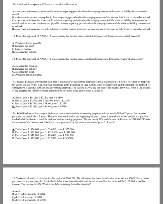 Solved 30. A deductible temporary difference is one that | Chegg.com