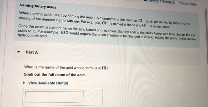 Solved SVIEW Constants Periodic Table Naming binary acids | Chegg.com