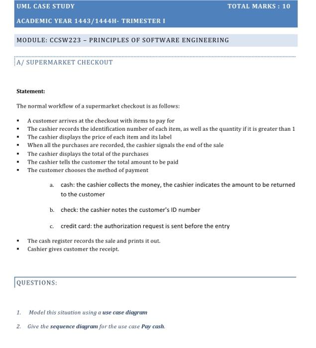 Solved Statement: The normal workflow of a supermarket | Chegg.com