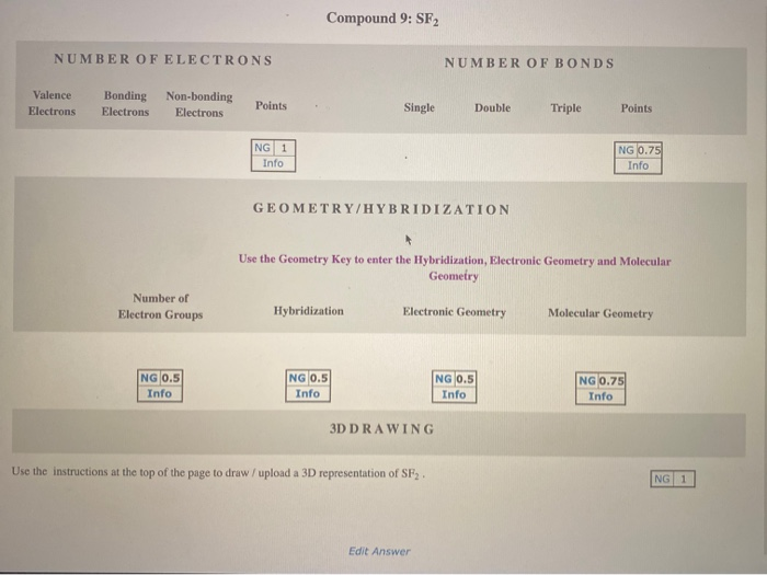 Solved Compound 9: SF2 NUMBER OF ELECTRONS NUMBER OF BONDS | Chegg.com