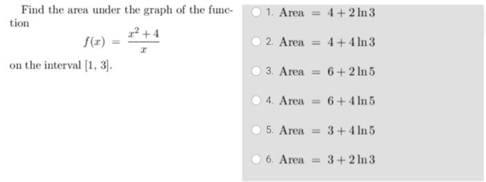 Solved Find the area under the graph of the function | Chegg.com