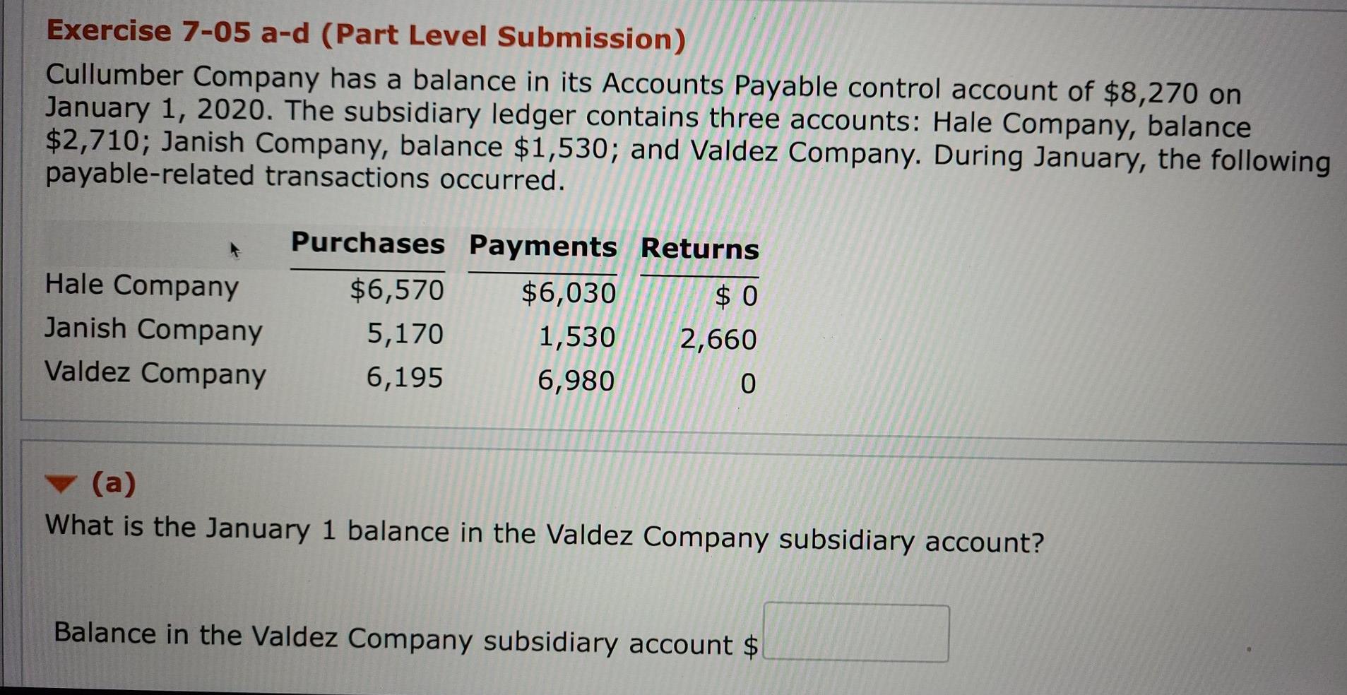 Solved Exercise 7-05 a-d (Part Level Submission) Cullumber | Chegg.com
