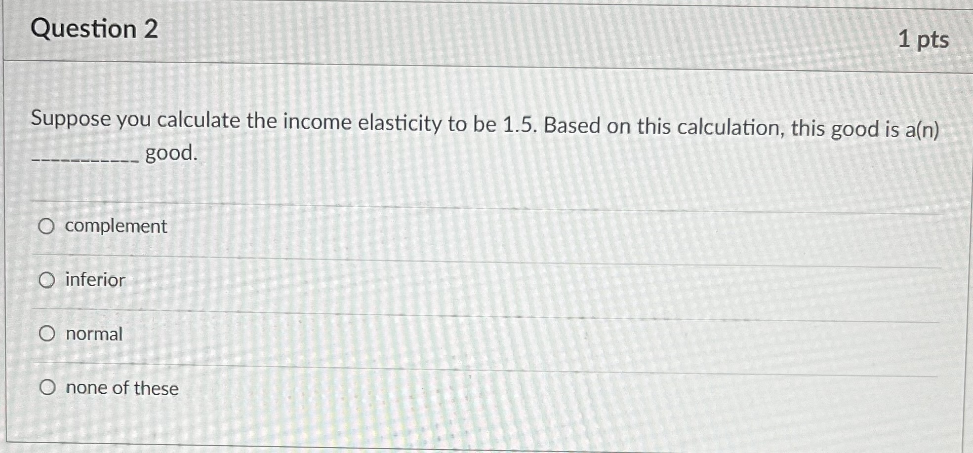 Solved Question 2Suppose you calculate the income elasticity | Chegg.com