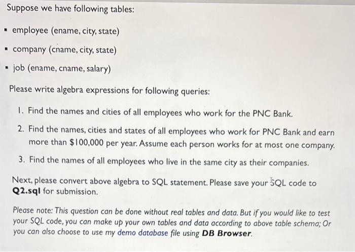 Solved Suppose we have following tables: employee (ename, | Chegg.com