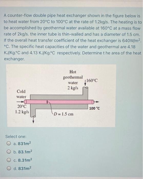 Solved A counter-flow double pipe heat exchanger shown in | Chegg.com