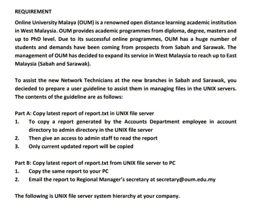 Solved REQUIREMENT Online University Malaya (OUM) is a | Chegg.com