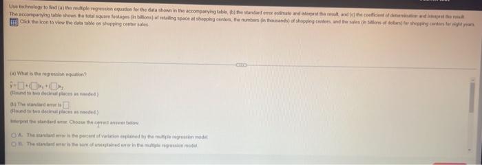 Solved Use technology to find (a) the multiple regression | Chegg.com