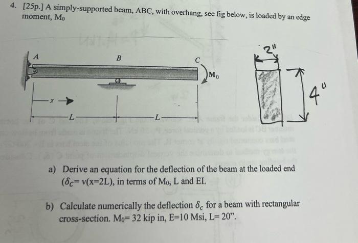 Solved 4. [25p.] A simply-supported beam, ABC, with | Chegg.com