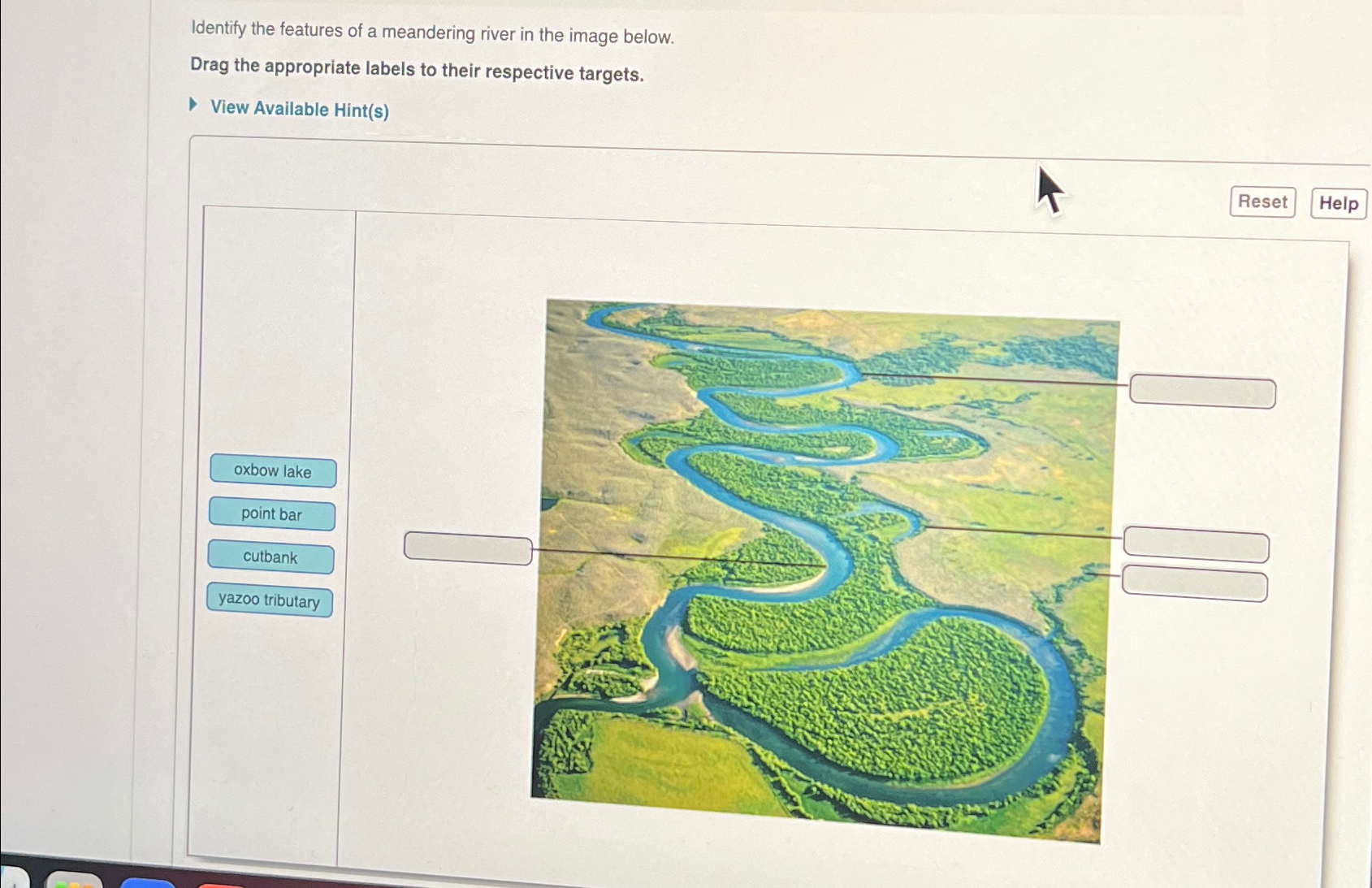 Solved Identify the features of a meandering river in the | Chegg.com